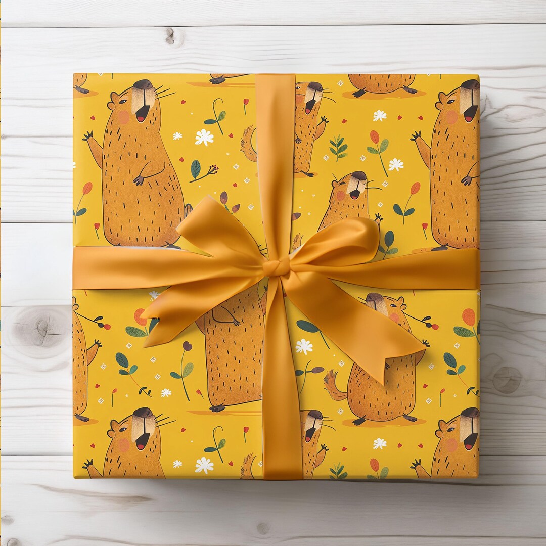 Funny Capybara Gift Wrap Yellow Wrapping Paper Cute Animal Themed Gift ...