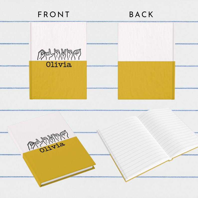 Personalized ASL Name Notebook, Blank Lined Journal, ASL Gift for ...