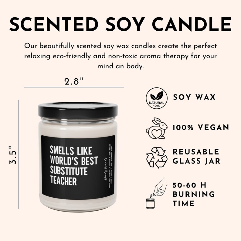 Substitute Teacher Candle, Appreciation Gift for Subs Teacher, Scented ...
