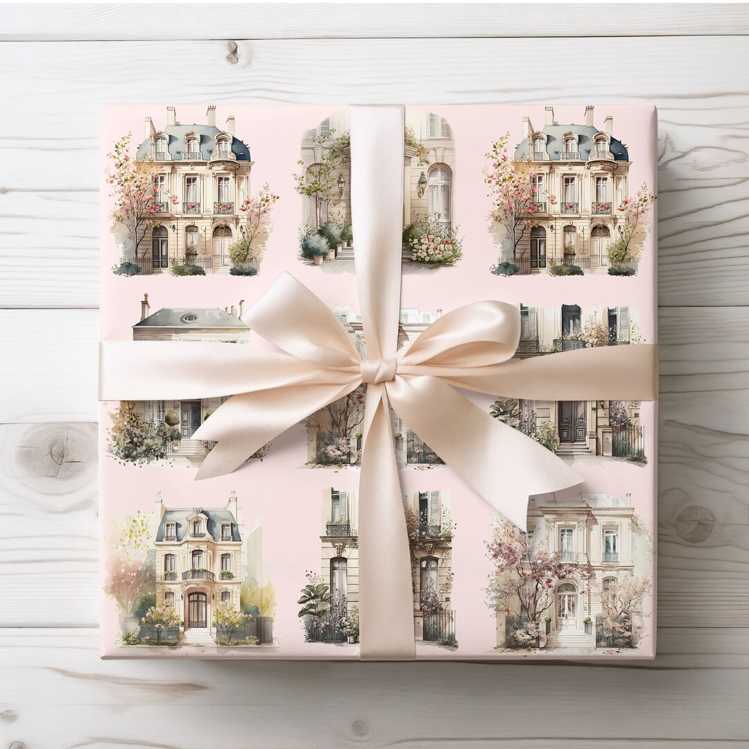 Paris Wrapping Paper, Pink Paris Houses Git Wrap Roll, Paris Birthday ...