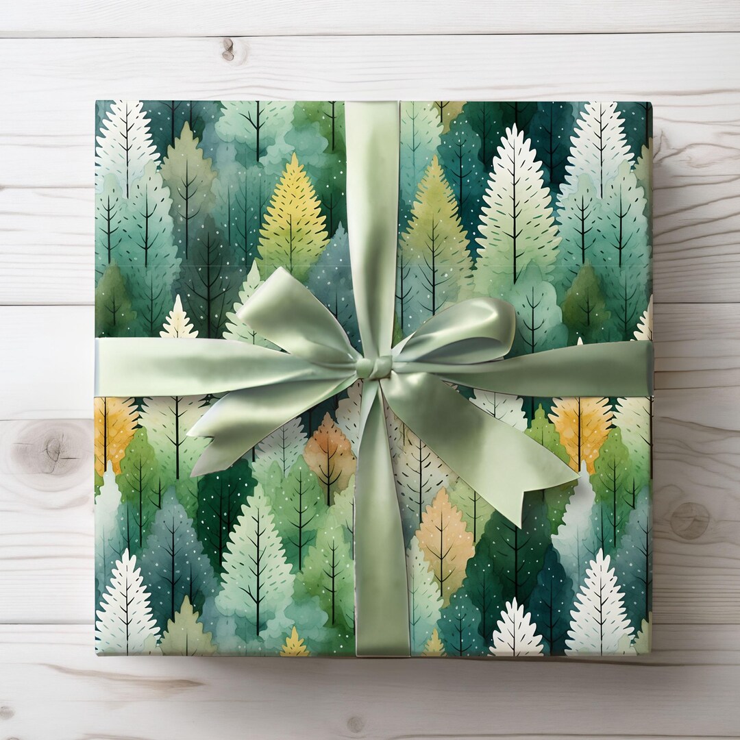 Forest Gift Wrap, Green Wrapping Paper for Nature Lovers, Fall Birthday ...
