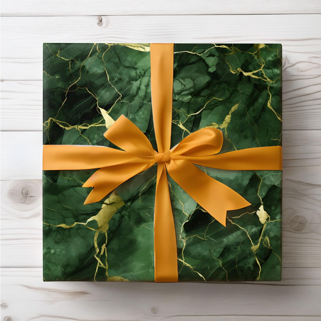 Dark Green Marble Gift Wrapping Paper, Green and Gold Gift Wrap ...