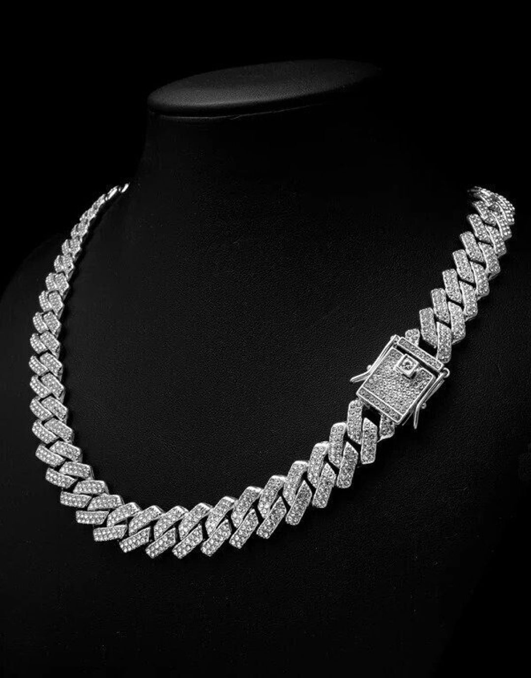 ICED OUT Bling Prong Chain Miami Rhinestone Cuban Link Necklace Crystal ...