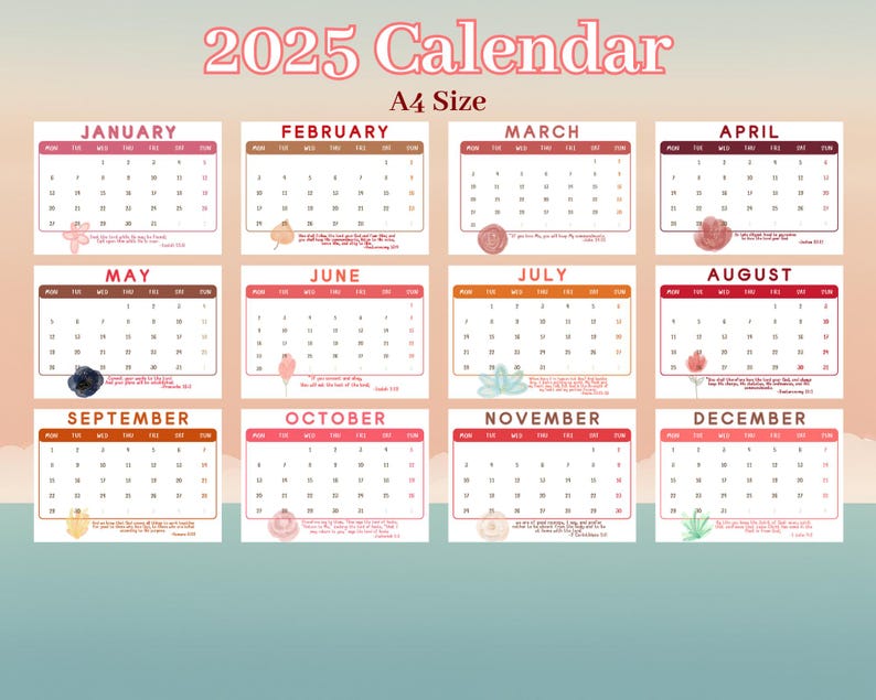 2025 Bible Verse Calendar Template, Colorful Planner, Desk Calendar ...