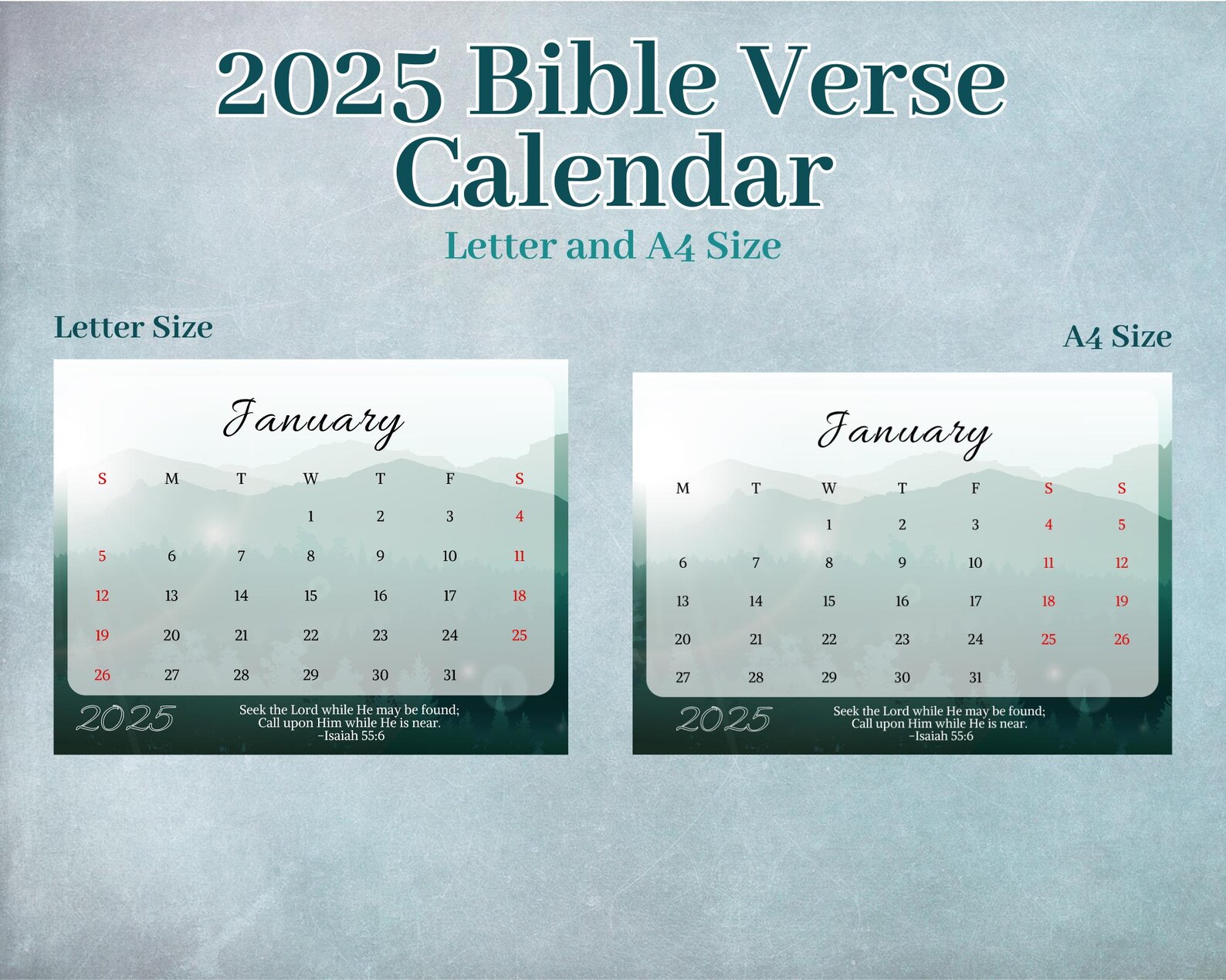 2025 Calendar Bible Verse Template, Nature Calendar, 2025 Planner Desk ...
