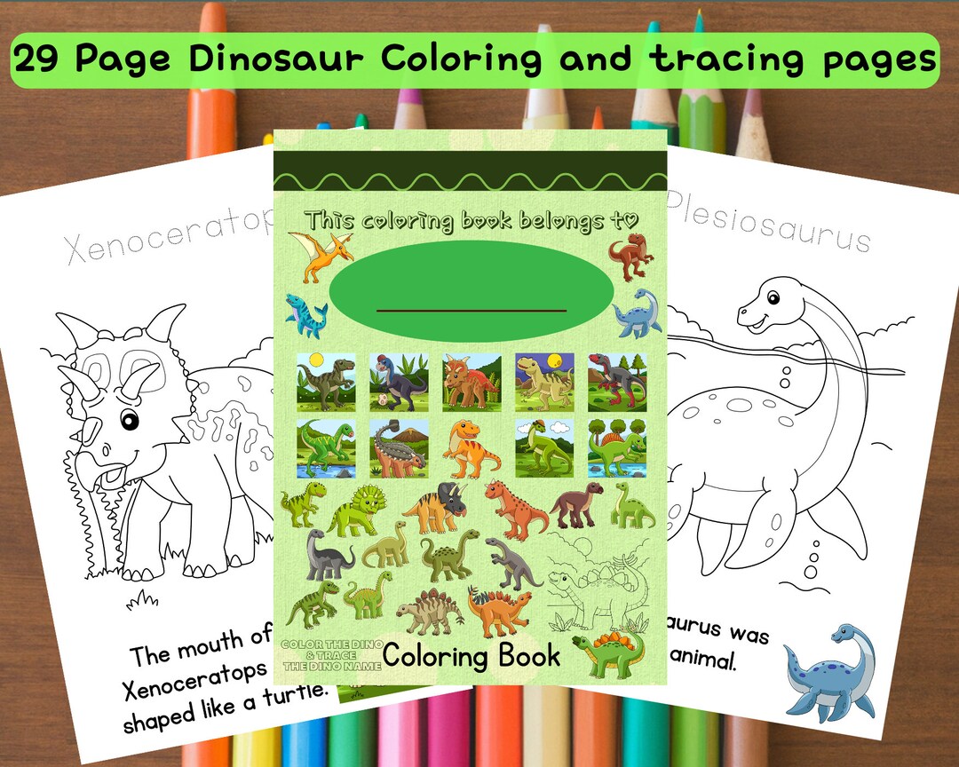 Coloring Dino, Color and Trace Printable for Kids and Adults 29 Pages ...