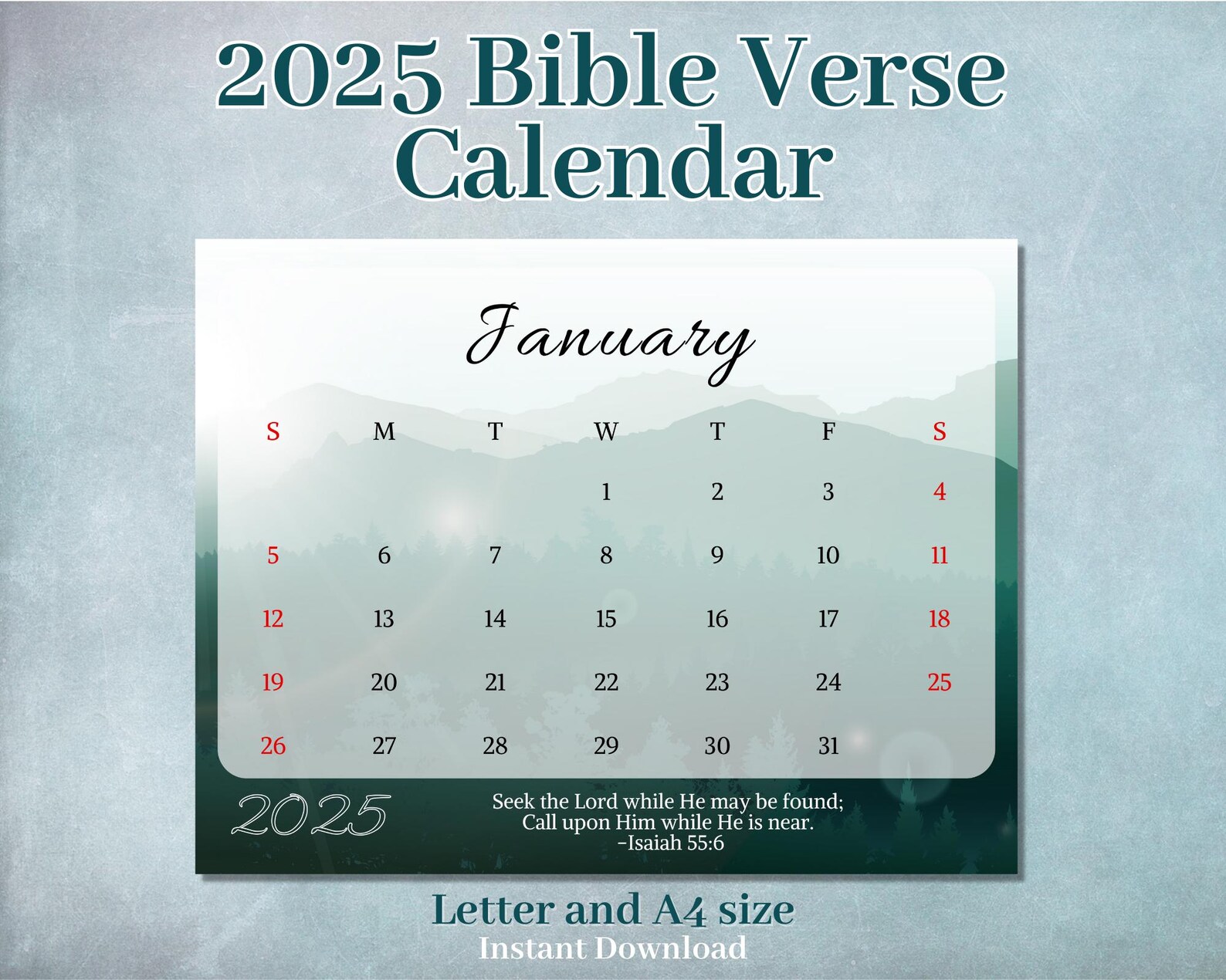 2025 Calendar Bible Verse Template, Nature Calendar, 2025 Planner Desk ...
