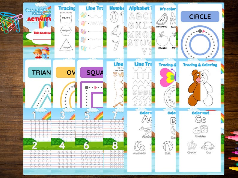 Shapes Line Numbers Letters Tracing Coloring Activity Book Printable ...