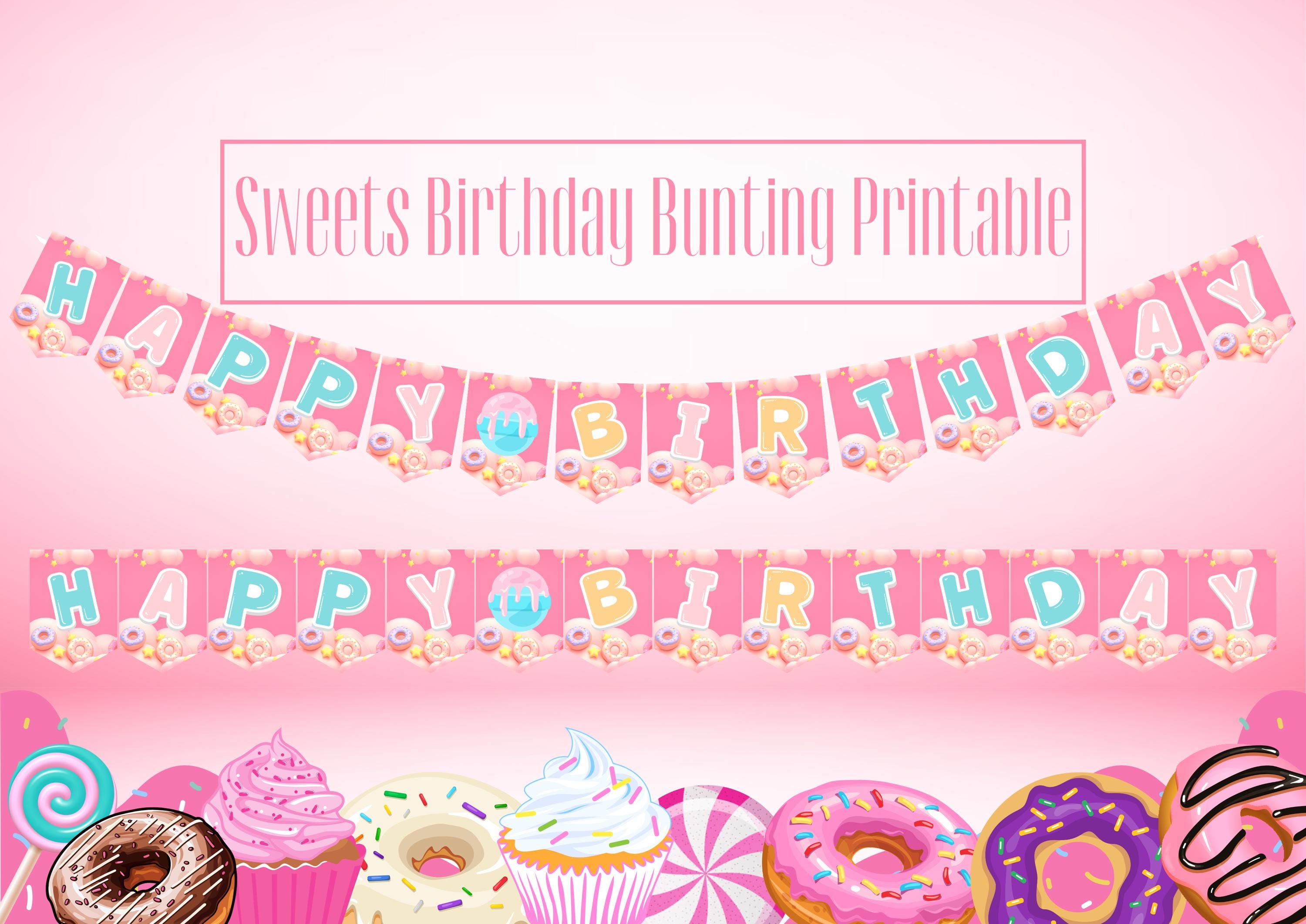 Sweets Birthday Bunting Printable: Candyland Party Banner (instant ...