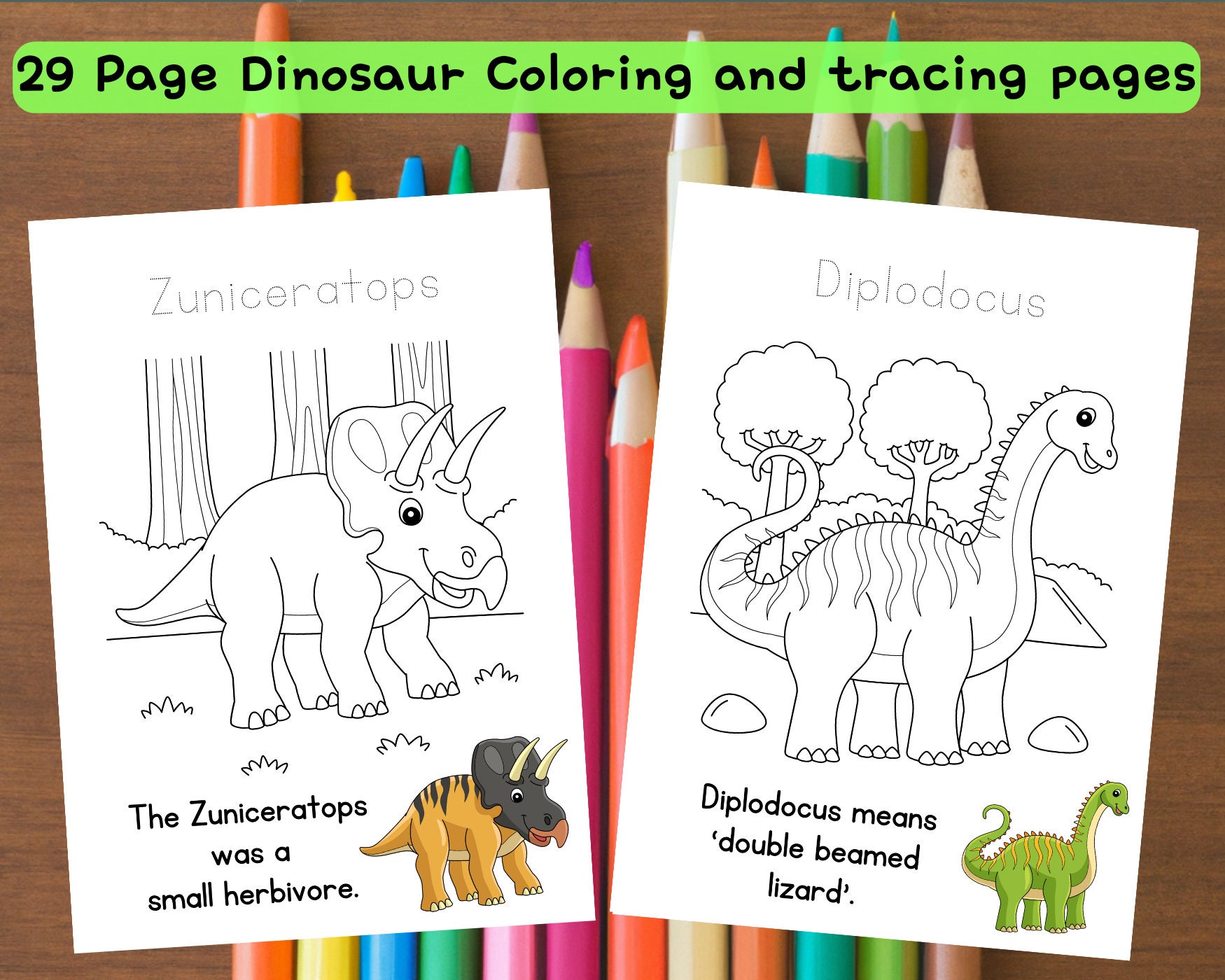 Coloring Dino, Color and Trace Printable for Kids and Adults 29 Pages ...