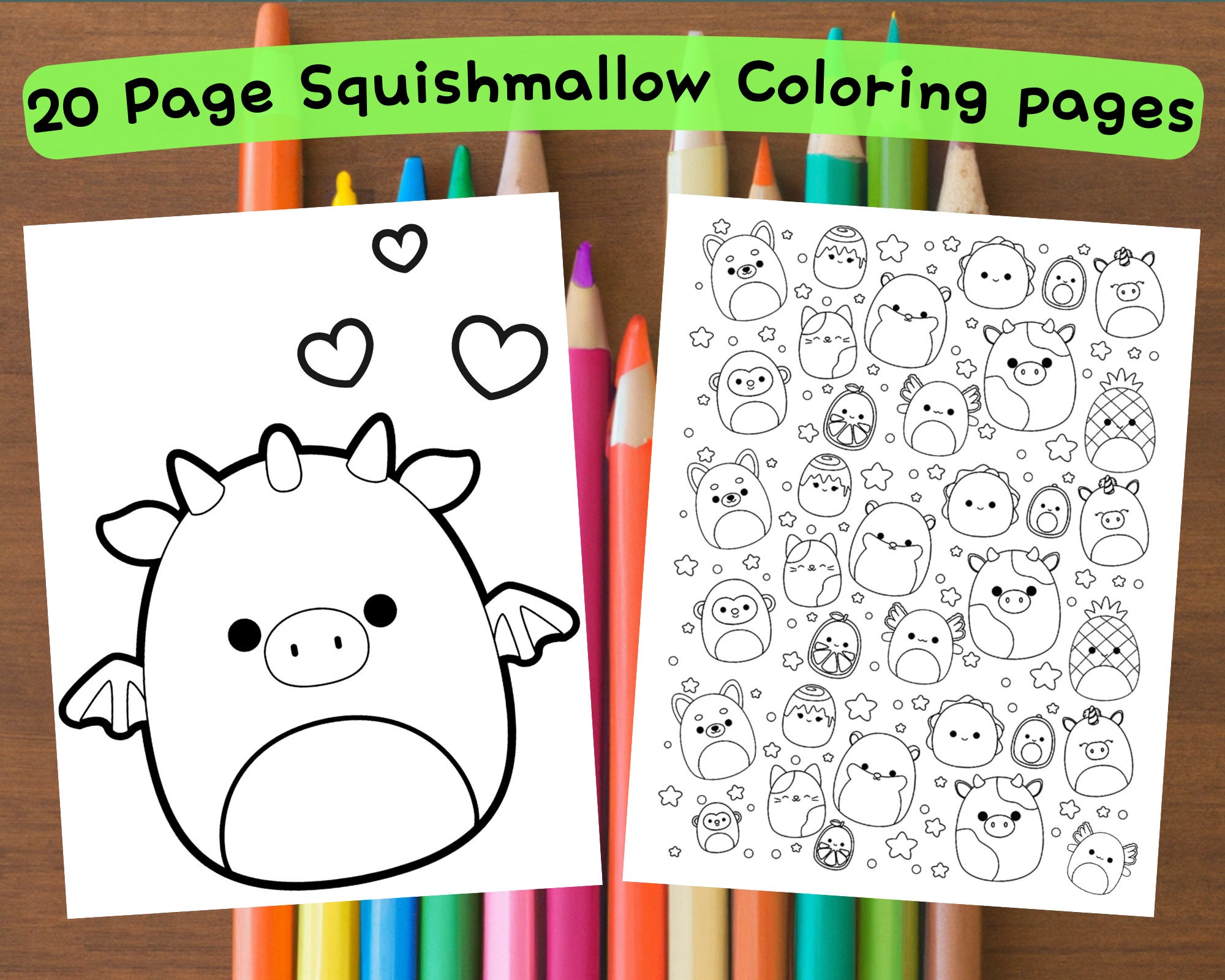 Squishmallow Coloring Book, 20 Pages, Cute Squishmallow Coloring Pages ...