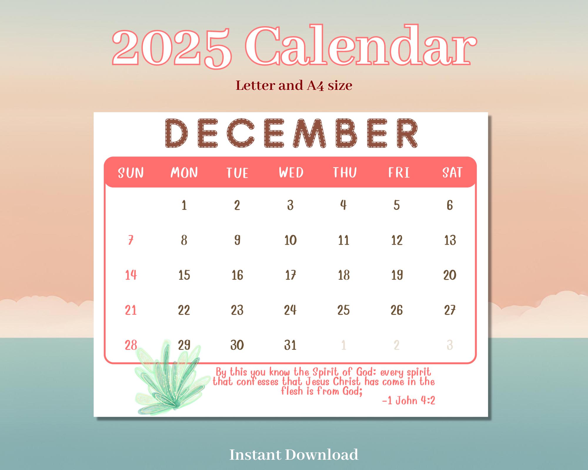2025 Bible Verse Calendar Template, Colorful Planner, Desk Calendar ...