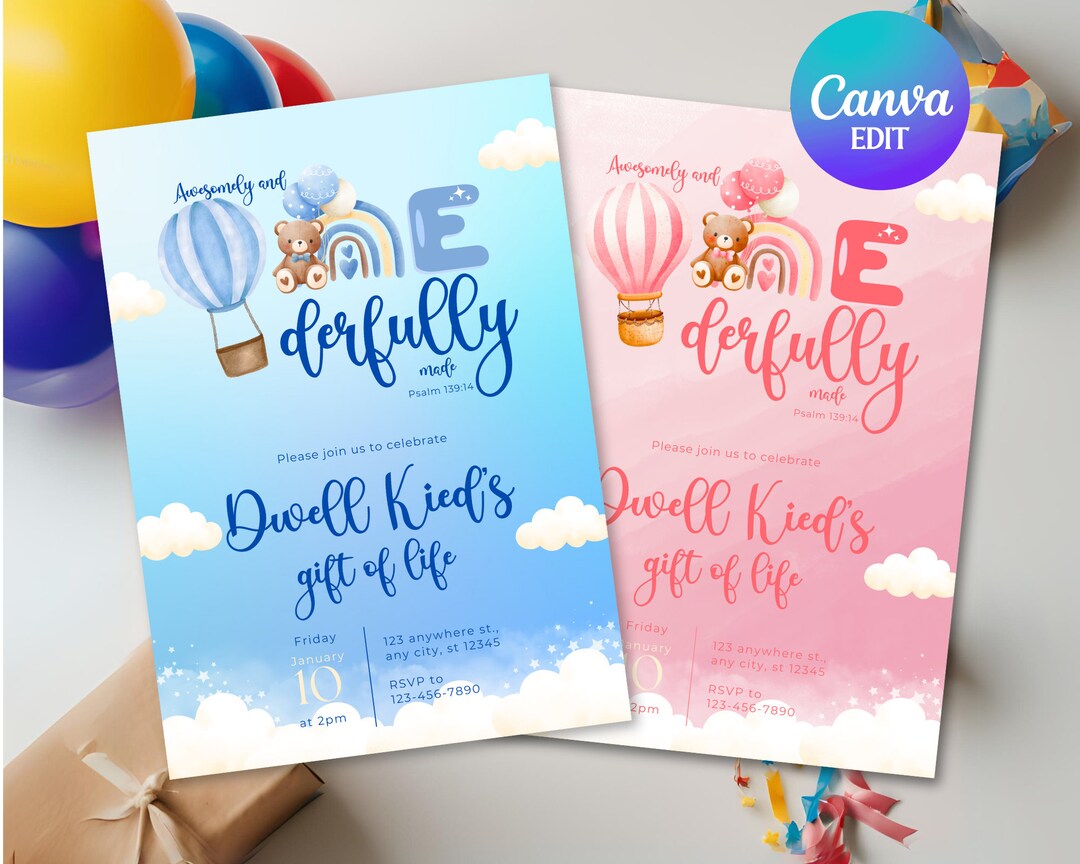 One Year Happy Birthday Invitation, Onederfully Made Invitation, Psalm ...