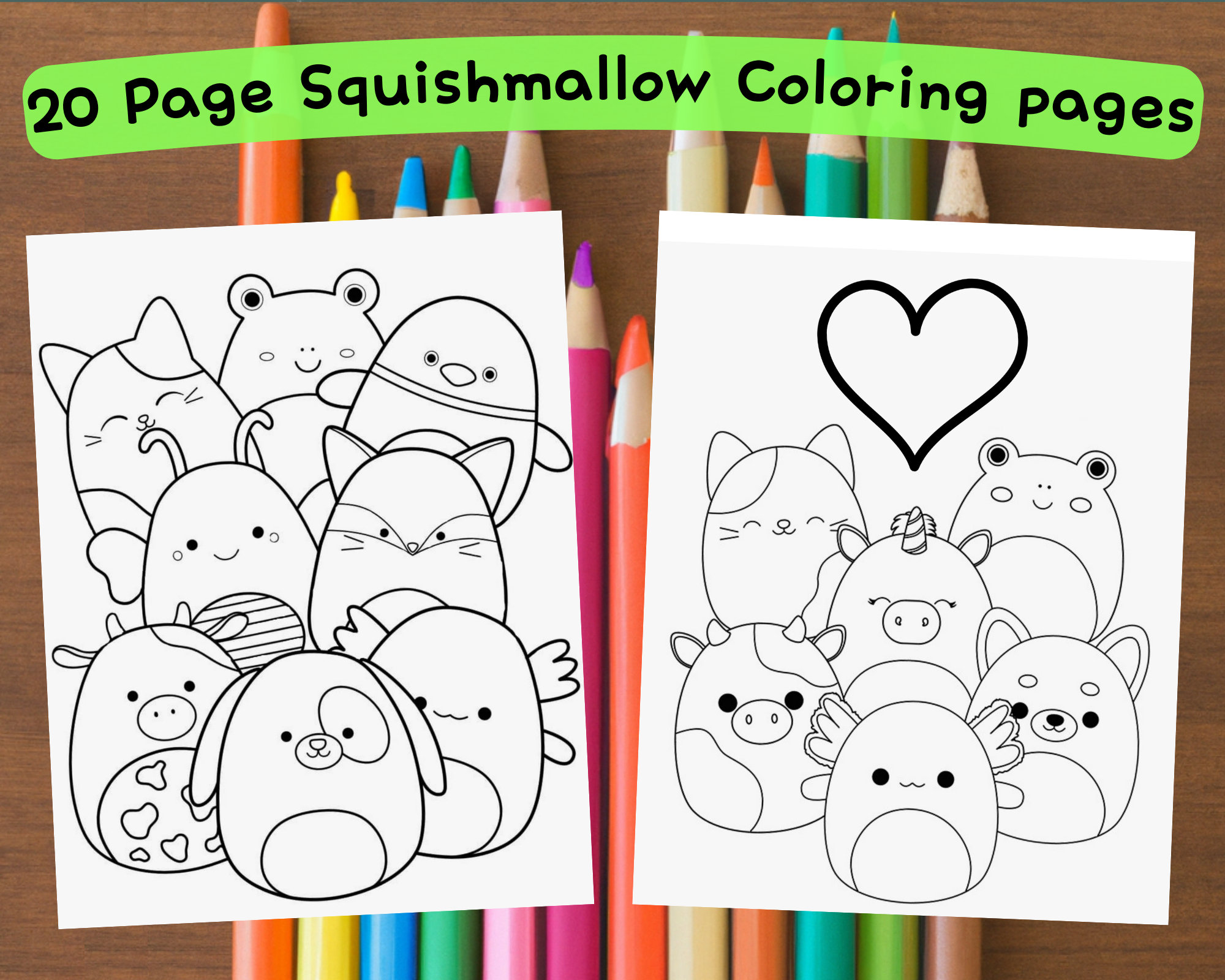 Squishmallow Coloring Book, 20 Pages, Cute Squishmallow Coloring Pages ...