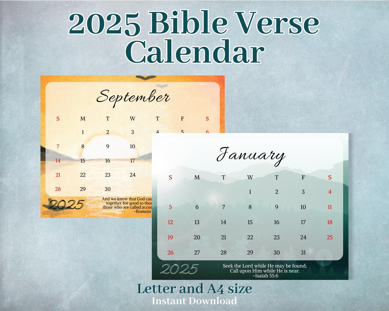 2025 Calendar Bible Verse Template, Nature Calendar, 2025 Planner Desk ...