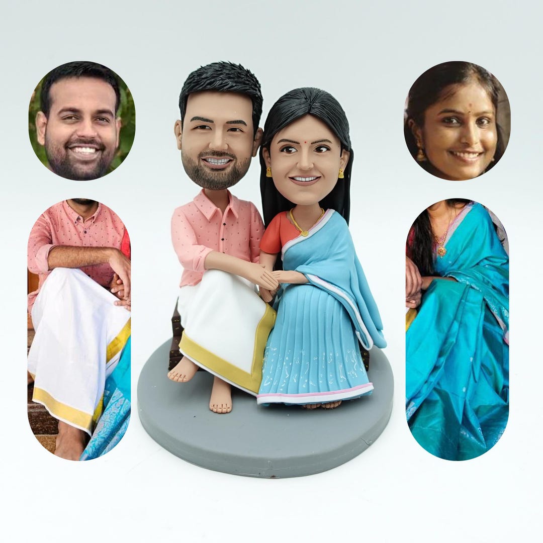 Custom Indian Couple Bobblehead: Romantic Wedding Cake Topper - Etsy