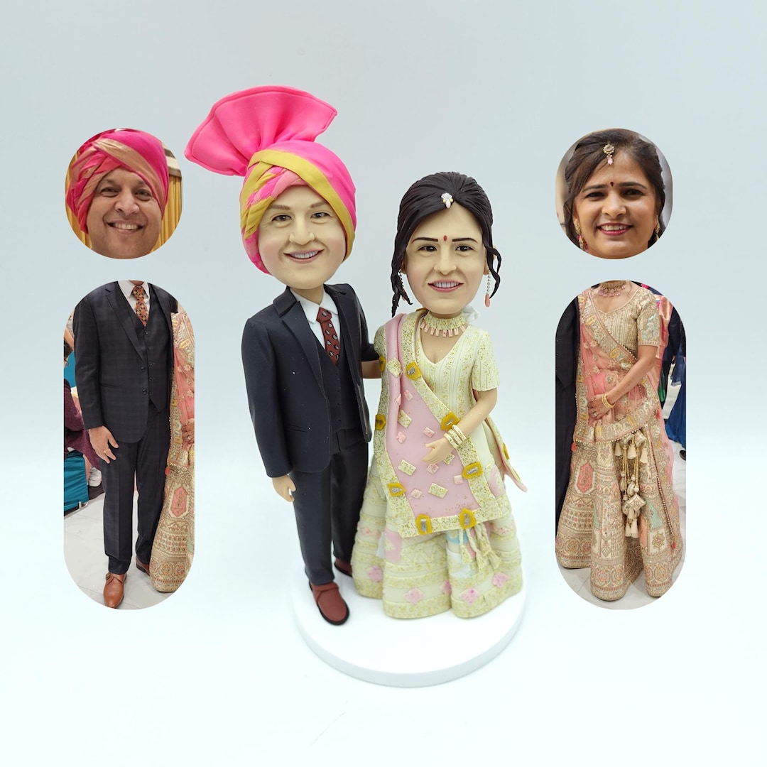 Custom Indian Wedding Cake Decoration, Couple Bobblehead Doll, Wedding ...