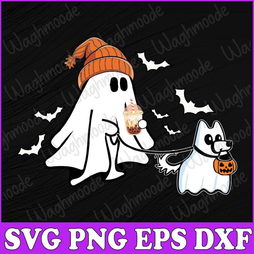 Ghost With Walking Dog Halloween Svg, Ghost Walking Dog Svg, Halloween ...