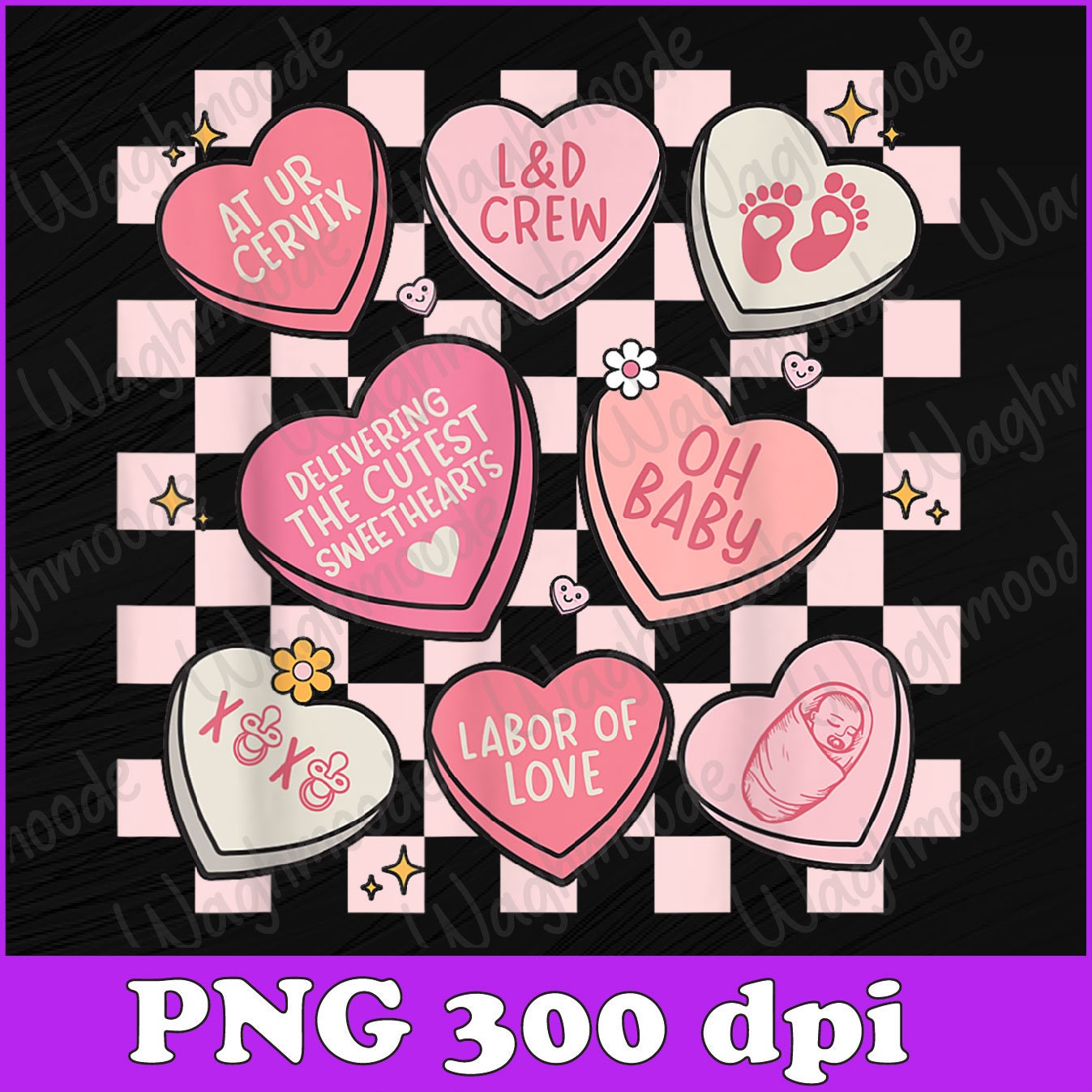 Women Labor and Delivery Nurse Hearts Candy Valentine's Day Png, Heart ...