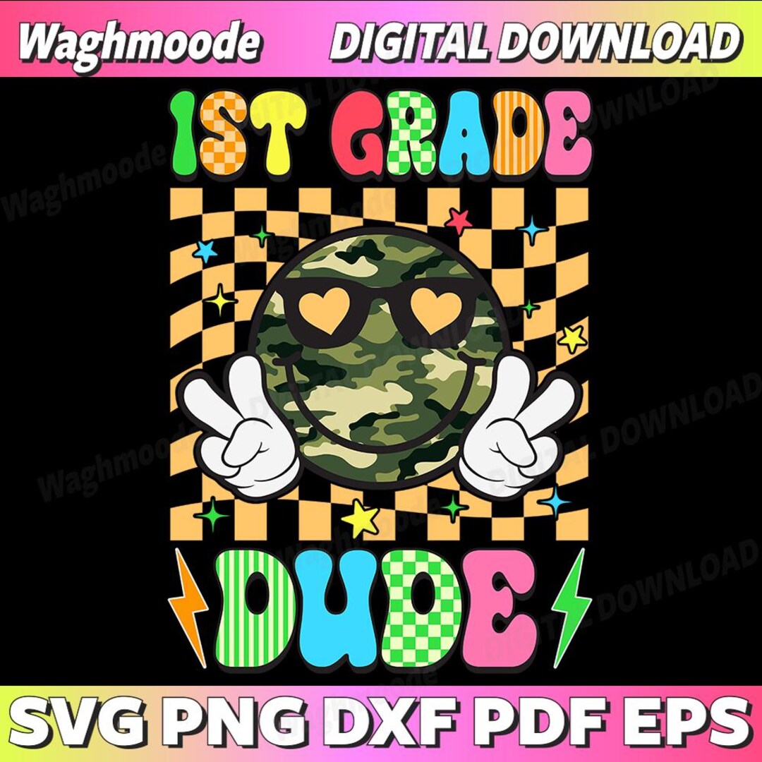 Retro 1st Grade Back to School Boys First Grade Dude Camo Svg, Pre-k to ...