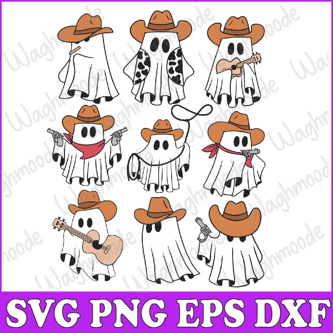 Cowboy Ghost Ghost Collage Svg, Halloween Cute Western Cowboy Ghost Svg ...