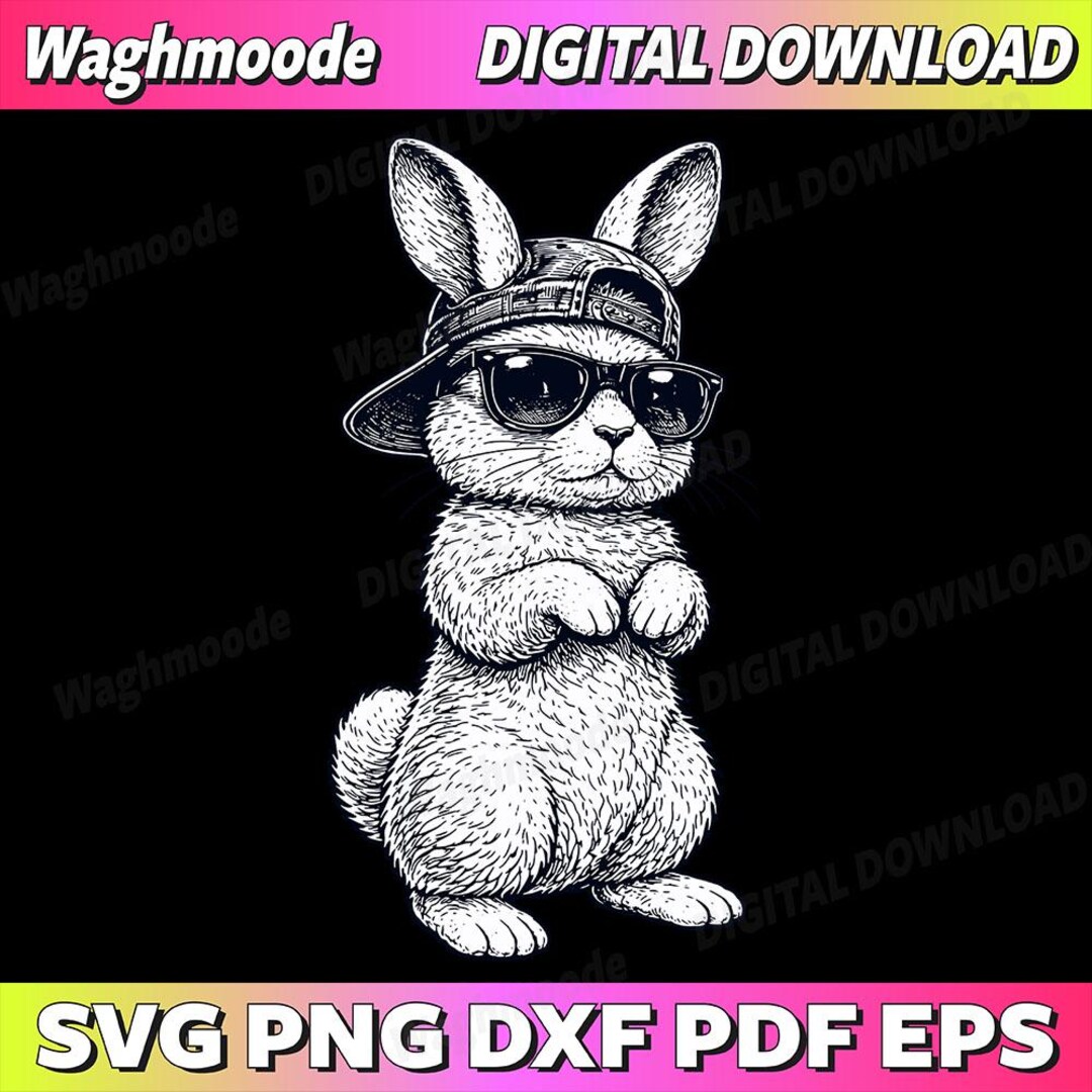 Bunny Face With Sunglasses Cap Easter Day Svg, Easter Bunny Svg, Bunny ...