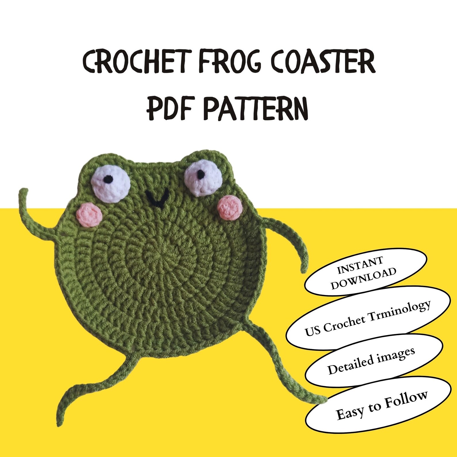 Crochet Frog Coaster Pattern: Easy Farmhouse Decor (english PDF ...