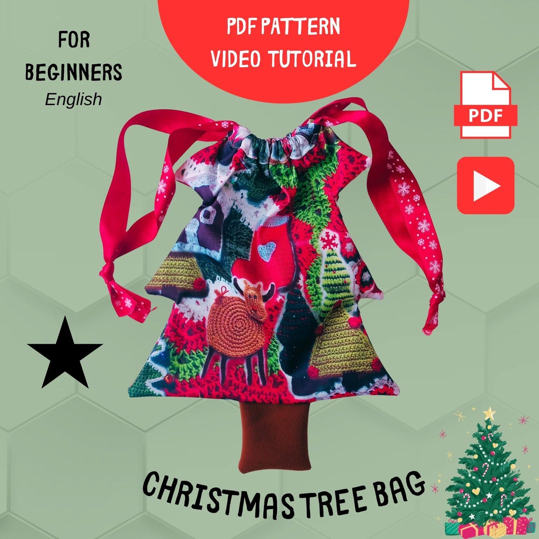 EASY Christmas Tree Drawstring Bag Sewing Pattern With Video Tutorial ...