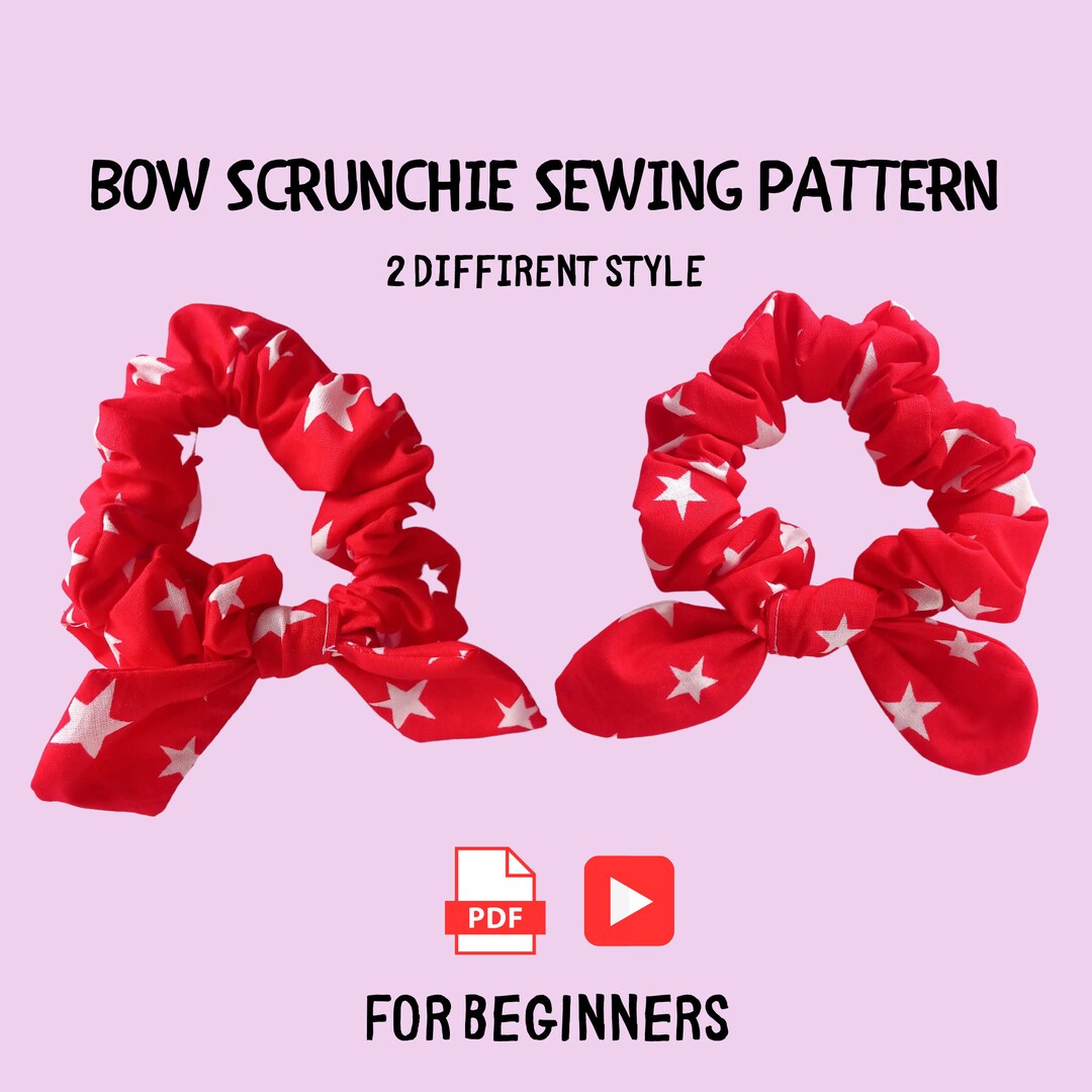 Scrunchie With Bow PDF Pattern EASY for Beginners | Sewing Bunny Ear ...