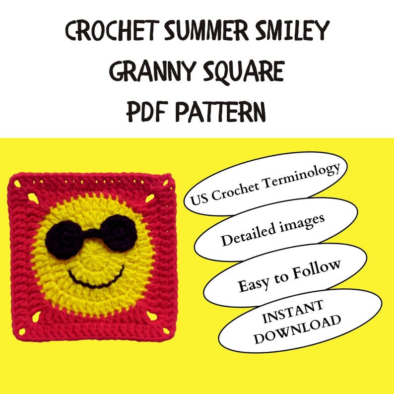 Crochet Smiley Face Granny Square Pattern: Easy PDF Tutorial (digital ...