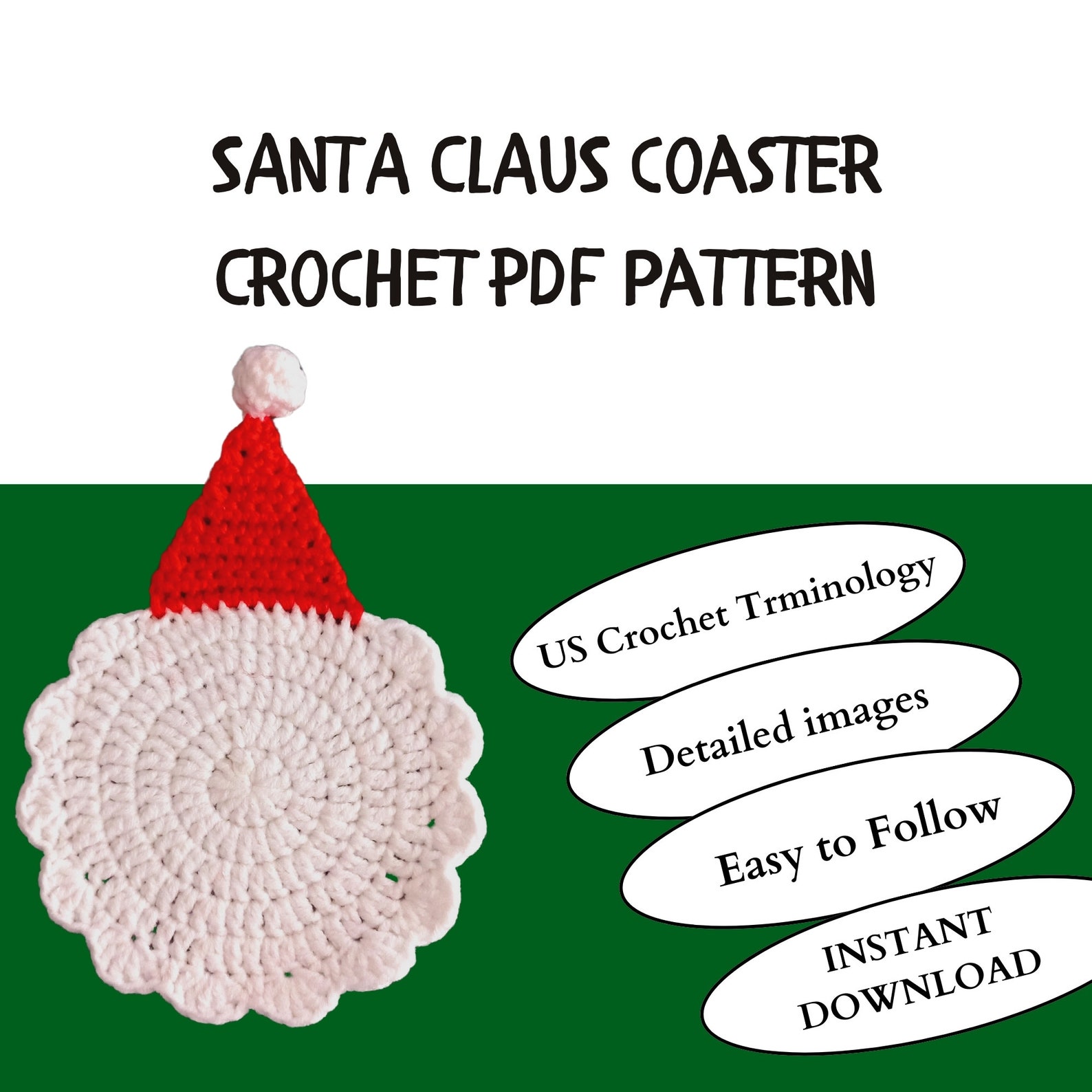 Crochet Coasters Pattern | Santa Claus Coaster | DIY Cute Coaster ...