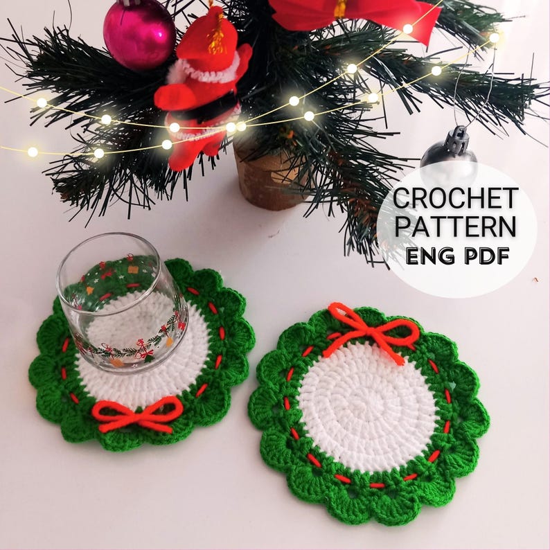 Crochet Christmas Coasters Pattern: 5-in-1 DIY Set (PDF) - Etsy