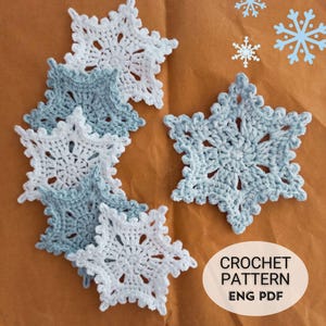Crochet Snowflake Coasters Pattern | Easy English PDF Tutorial for ...