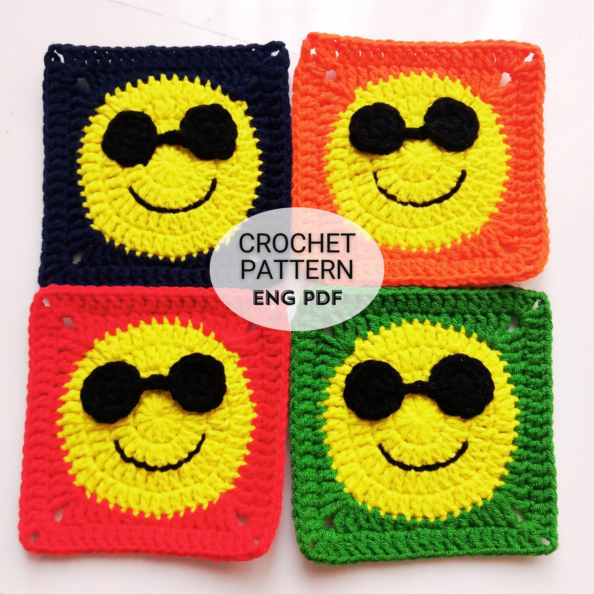 Crochet Smiley Face Granny Square Pattern: Easy PDF Tutorial (digital ...