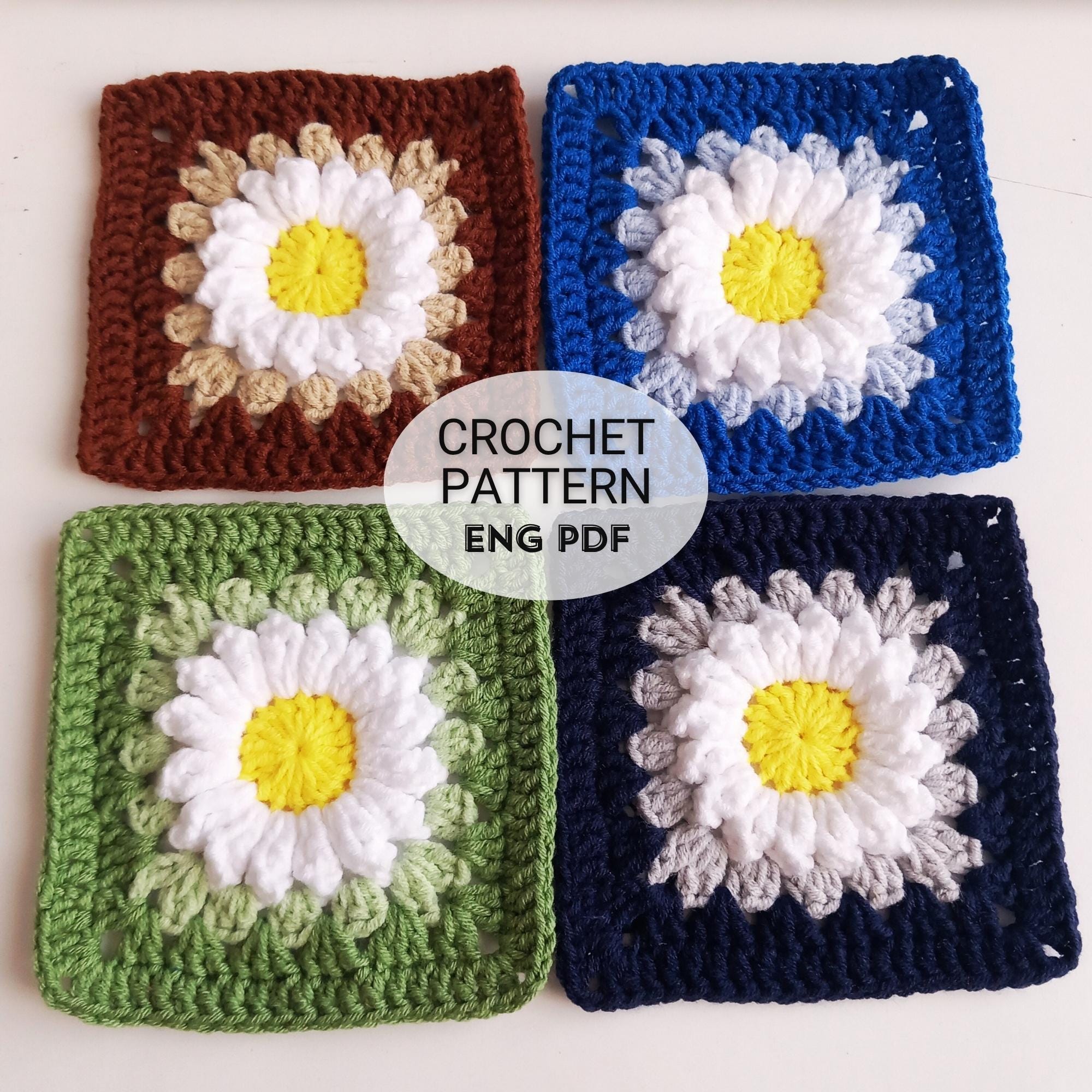 Crochet Daisy Granny Square Pattern: 3D Flower Motif (PDF Download) - Etsy