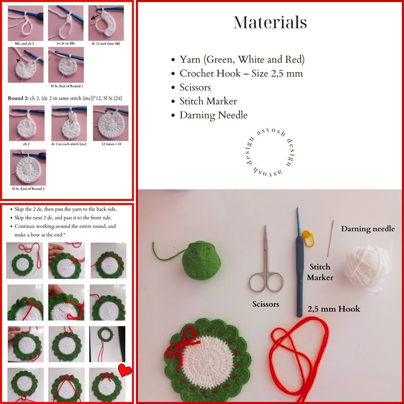 Crochet Coasters Pattern | Christmas Wreath Coaster | DIY Cute Coaster ...