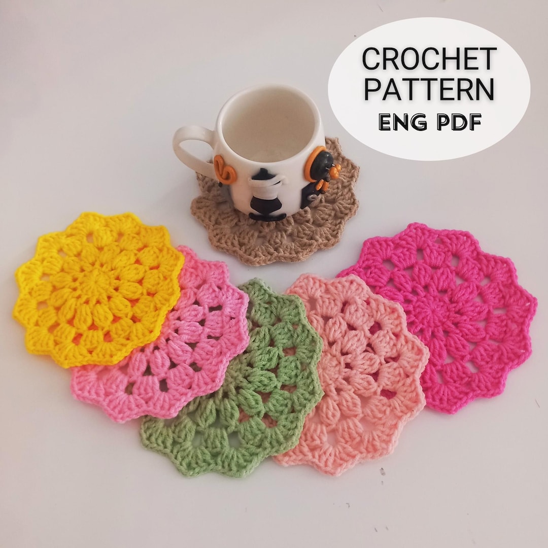 Quick Flower Coaster Crochet Pattern | Easy Tutorial (english PDF) - Etsy