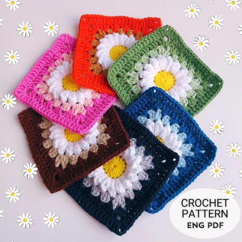 Crochet Daisy Granny Square Pattern: 3D Flower Motif (PDF Download) - Etsy
