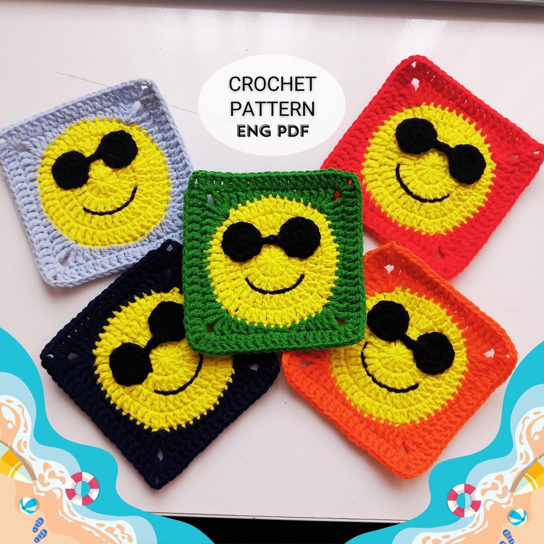 Crochet Smiley Face Granny Square Pattern: Easy PDF Tutorial (digital Download) - Etsy