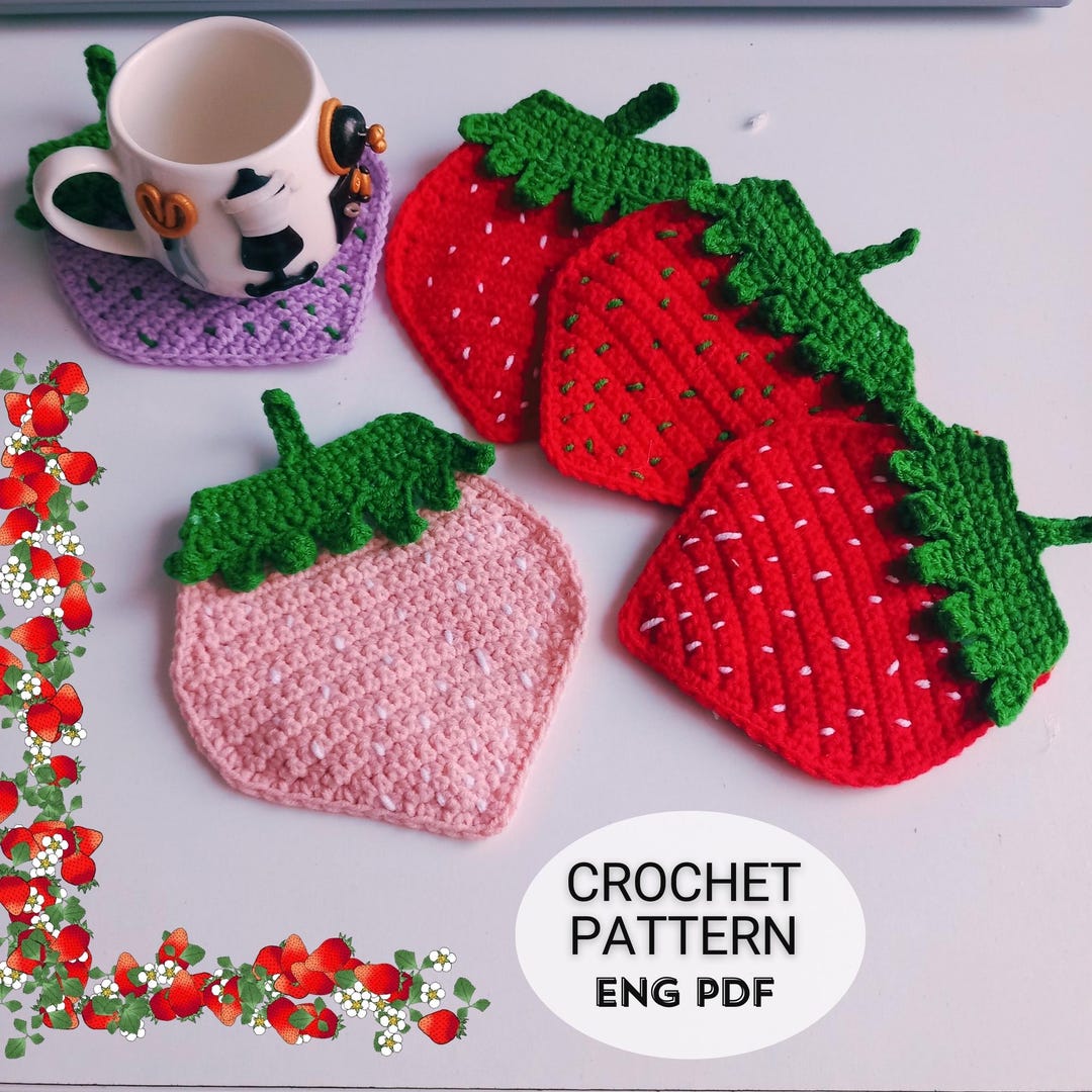 Crochet Strawberry Coaster Pattern - Easy Pattern Fruit Coaster DIY ...
