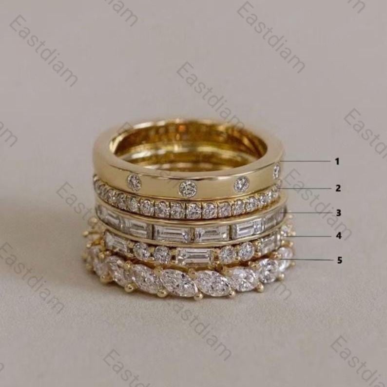 Flush Setting Dot Dash Band, East to West Baguette Cut Band, Round Cut ...