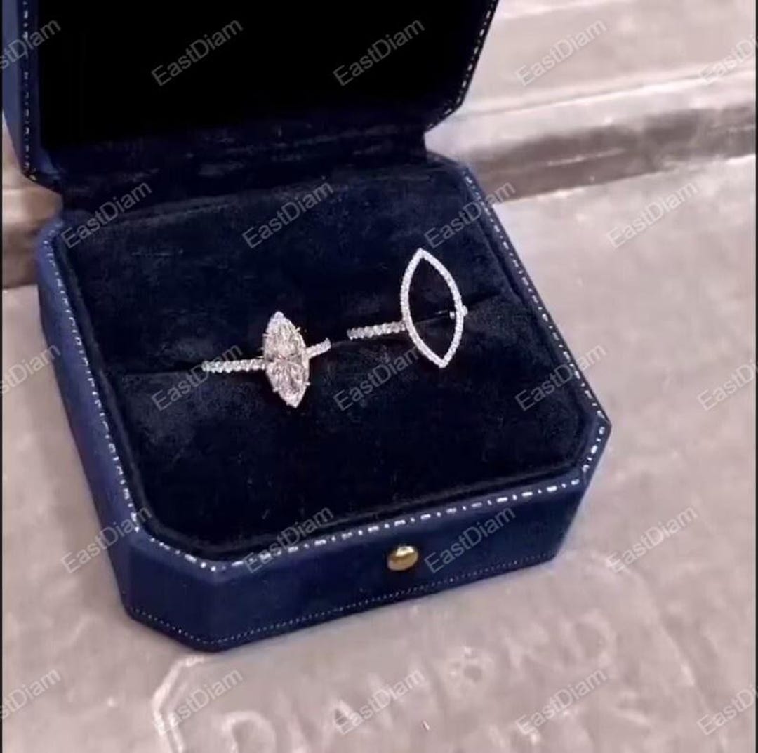 Attractive 12x6 MM Marquise Cut Colorless Moissanite Ring Set, Insert ...