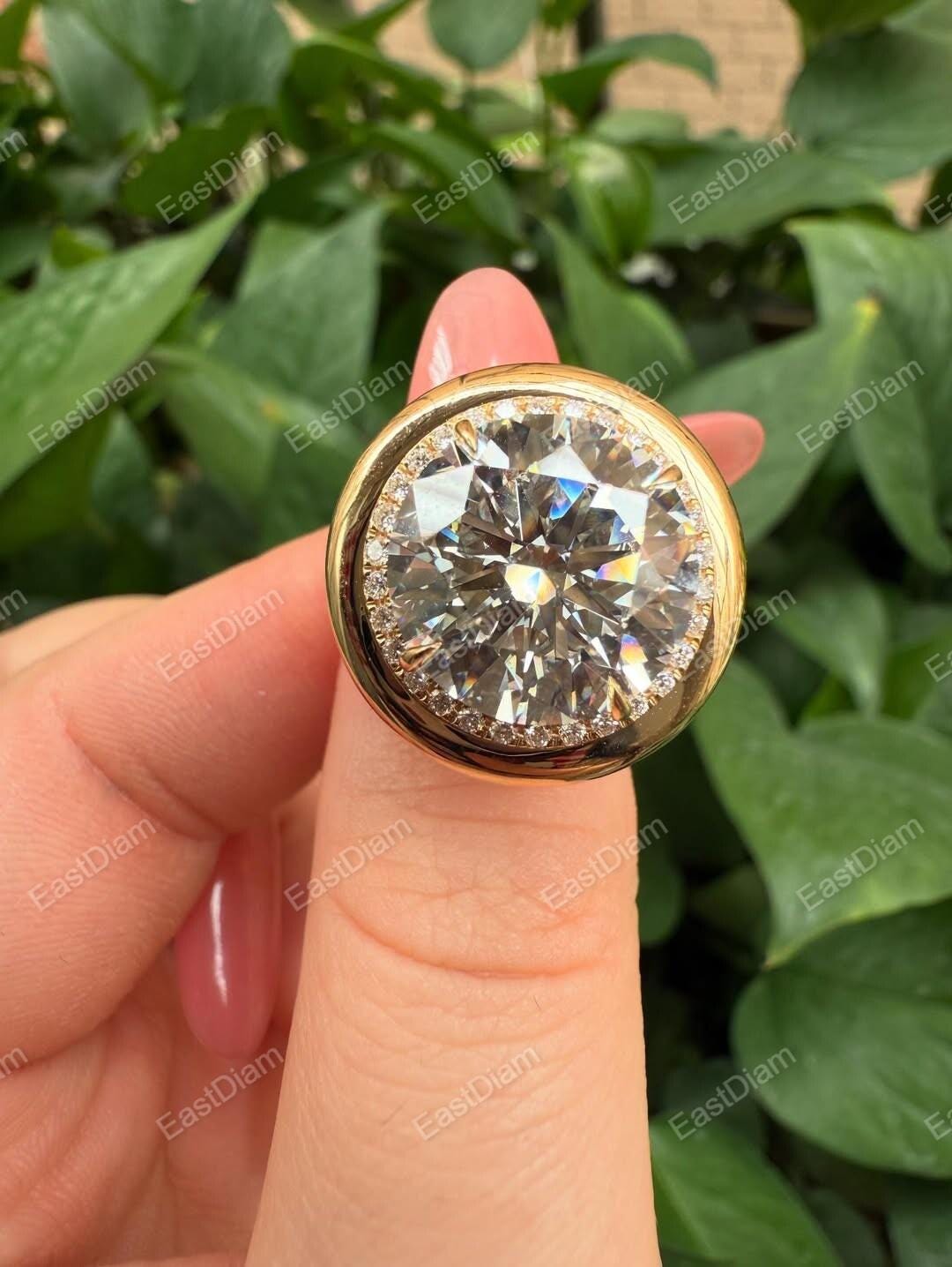 Large Diamond Candy Button Ring, 7CT Round Cut Simulated Diamond Chunky ...