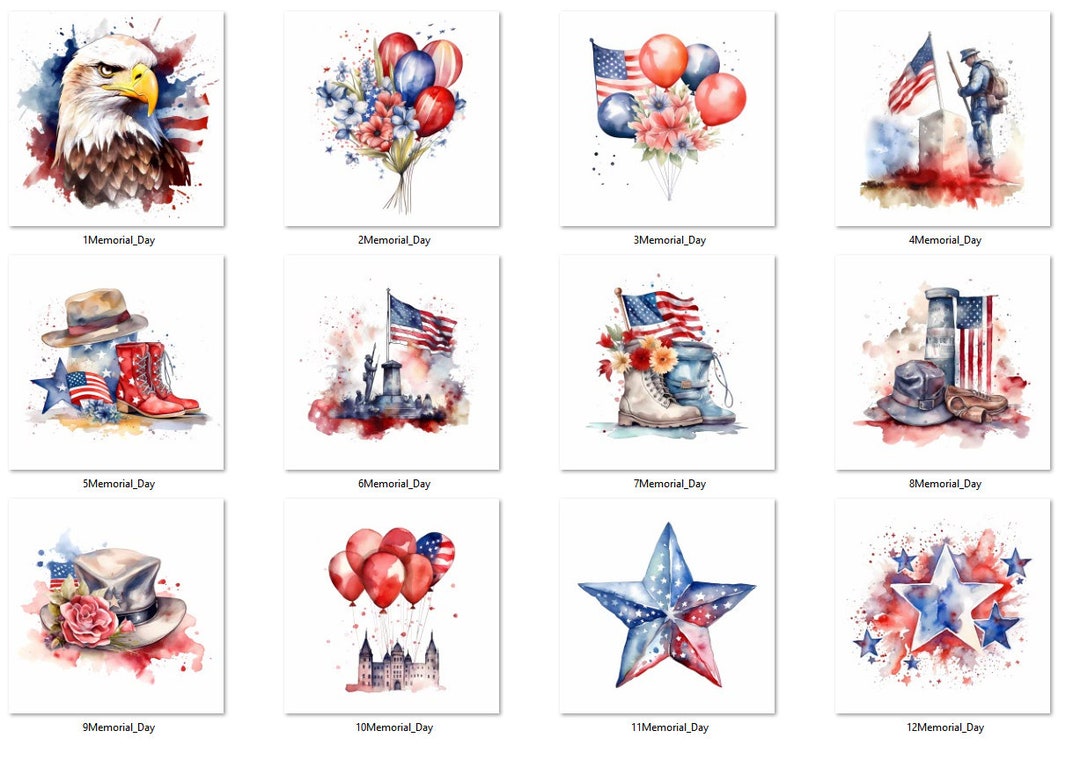 12 Patriotic Watercolor American Flag Clipart Memorial Day - Etsy
