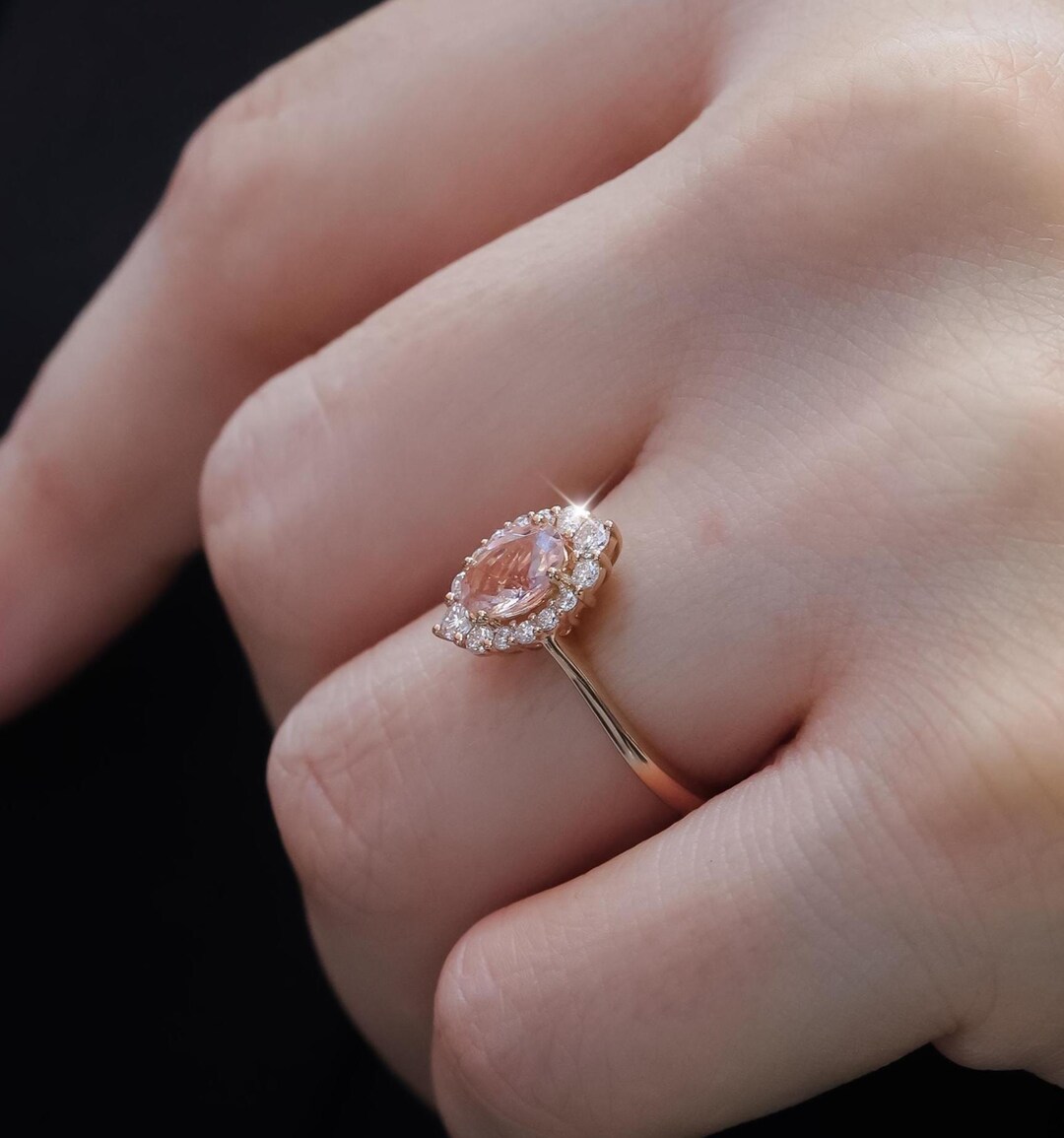 Morganite Pear Ring in Solid Gold, Solitaire Gemstone Ring, Dainty ...