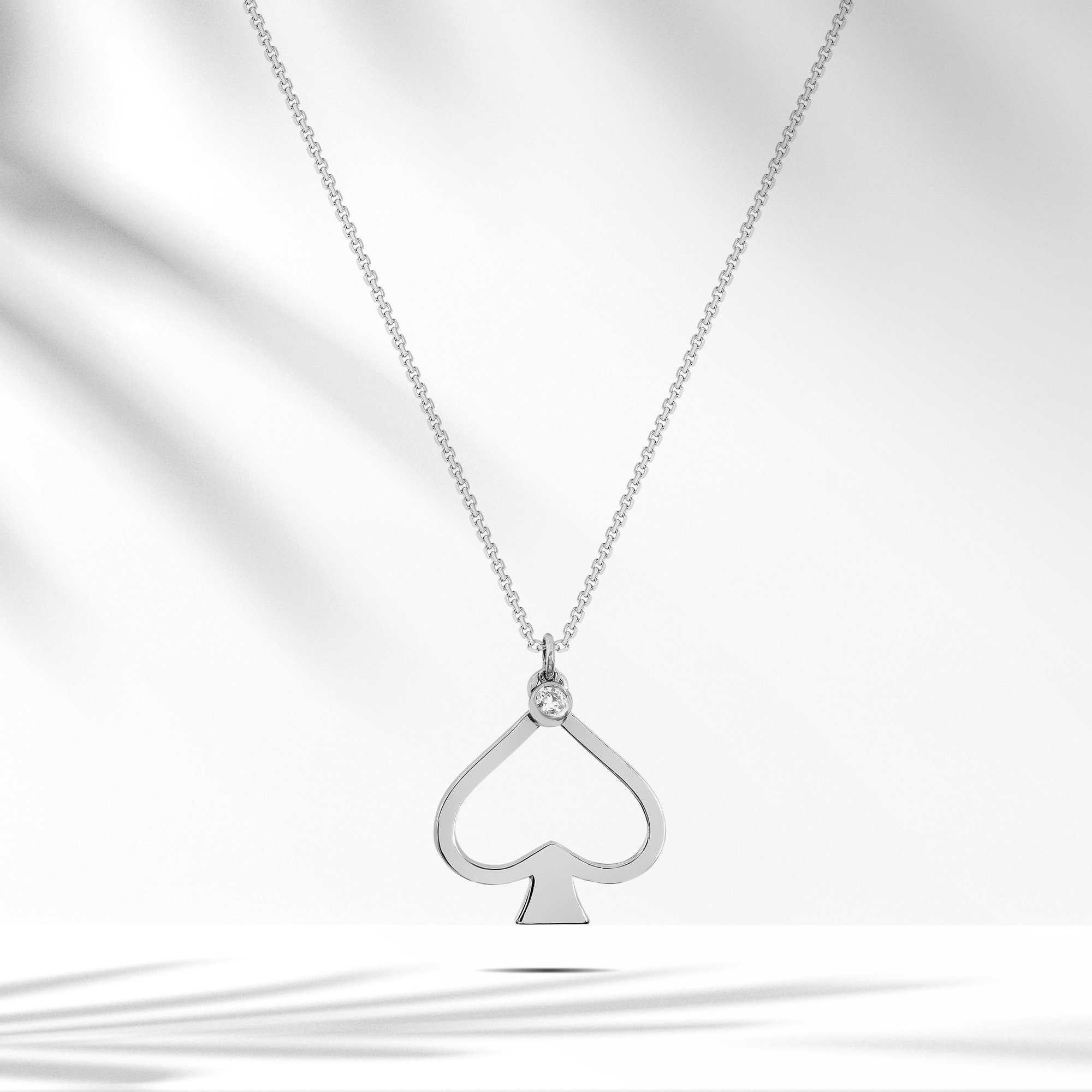 8k/14k/18k Solid Gold Spades Minimalist Diamond Necklace, Gold Playing ...
