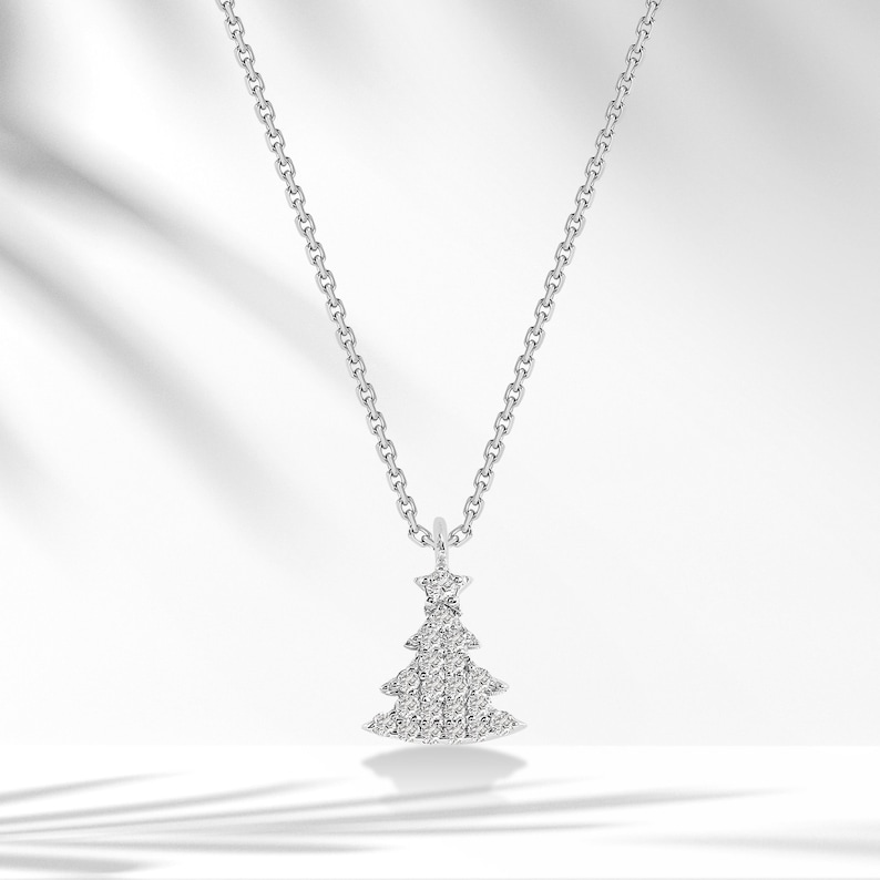 8k/14k/18k 14K Solid Gold Tree Necklace,diamond Pine Tree Necklace ...