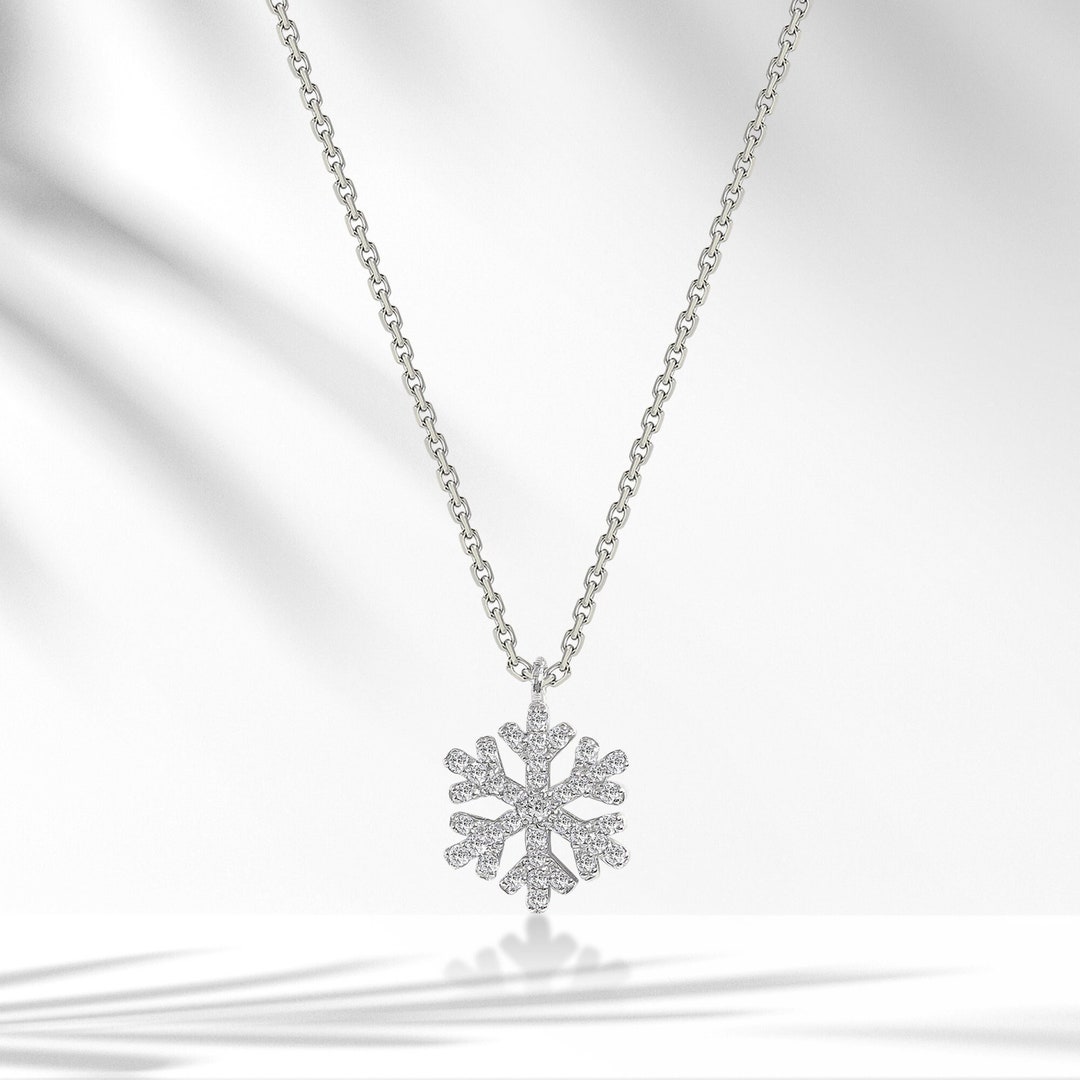 8k/14k/18k Solid Gold Snow Flake Diamond Necklace,christmas Gift for ...