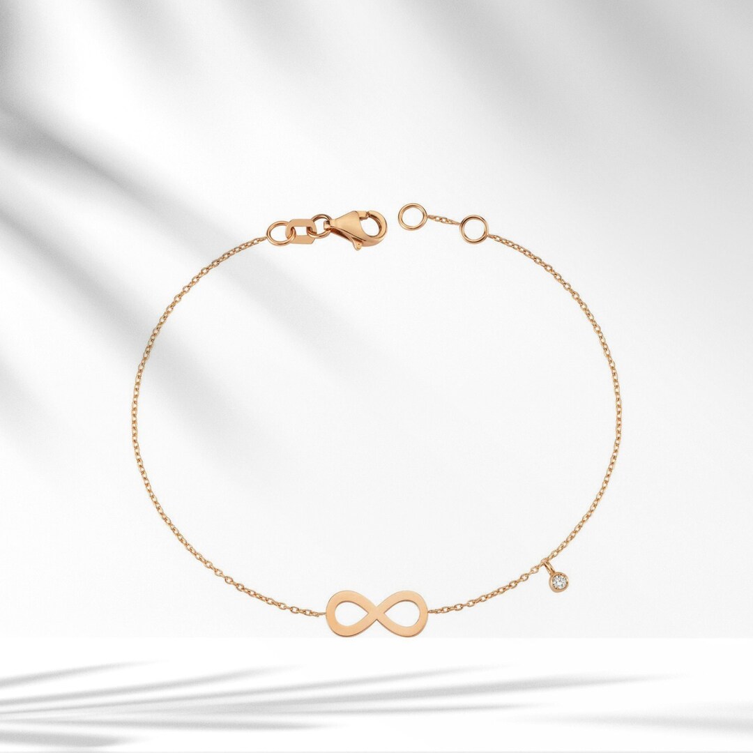 8k/14k/18k Solid Gold Eternity Charm Bracelet With Dangle Diamond ...
