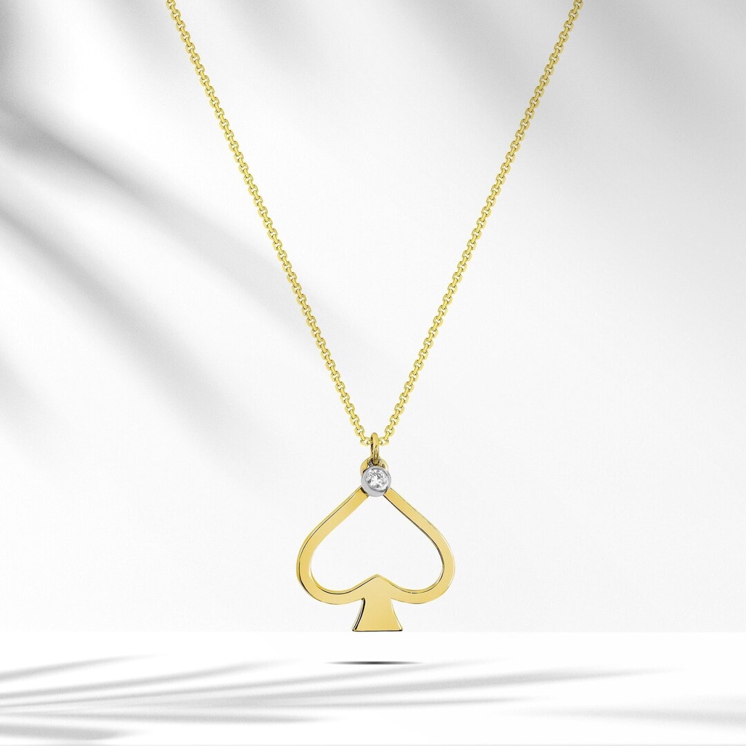 8k/14k/18k Solid Gold Spades Minimalist Diamond Necklace, Gold Playing ...